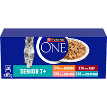 PURINA ONE® 7+ Mini Fillets Chicken, Beef & Fish Cat Food | Purina UK